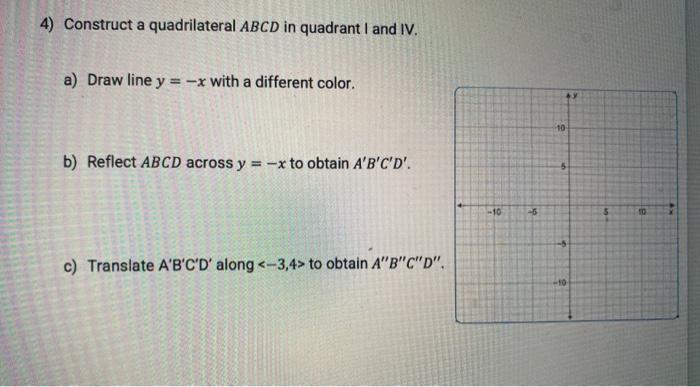 Solved 4) Construct a quadrilateral ABCD in quadrant I and | Chegg.com