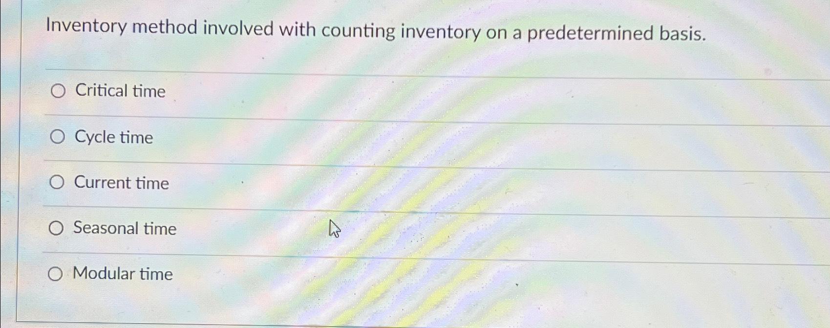 Solved Inventory method involved with counting inventory on | Chegg.com