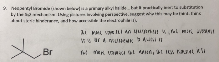 Solved 9. Neopentyl Bromide (shown below) is a primary alkyl | Chegg.com
