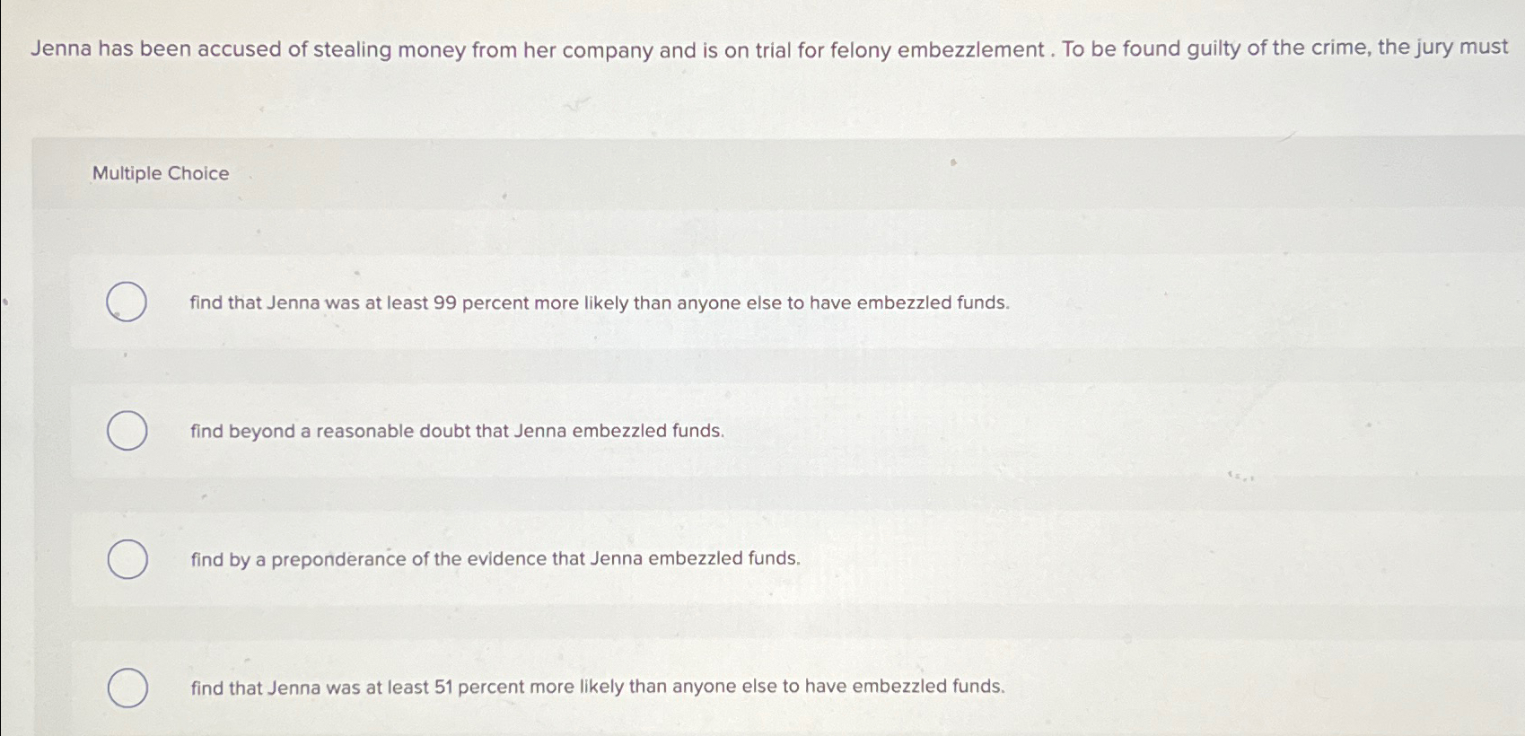 Solved Jenna has been accused of stealing money from her | Chegg.com