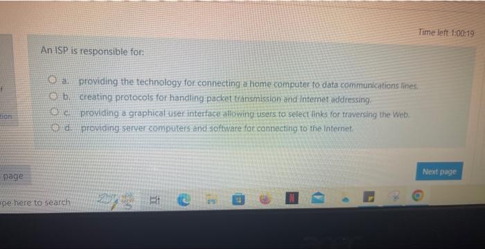 Solved An ISP is responsible for: a. providing the | Chegg.com