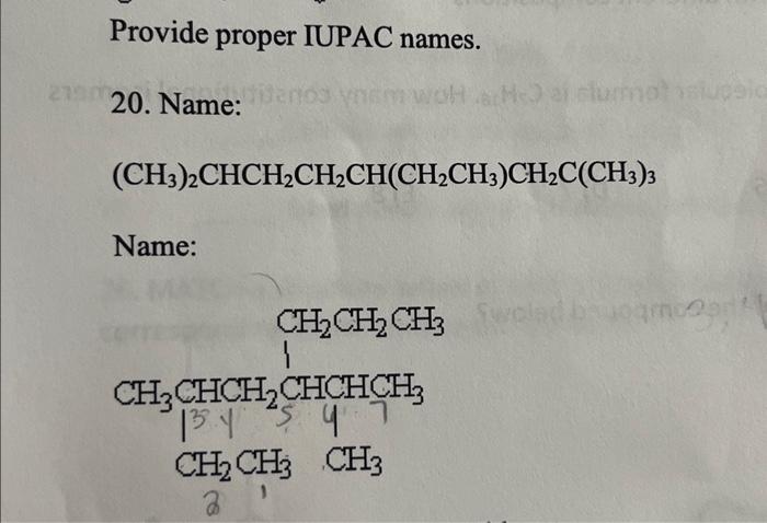 Provide proper IUPAC names. 20. Name: | Chegg.com