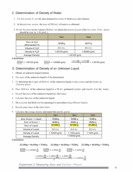 Solved Measuring Mass and Density REPORT Name Date Section | Chegg.com