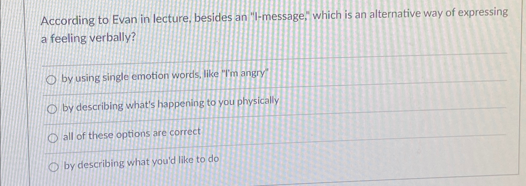 Solved According to Evan in lecture, besides an "I-message," | Chegg.com