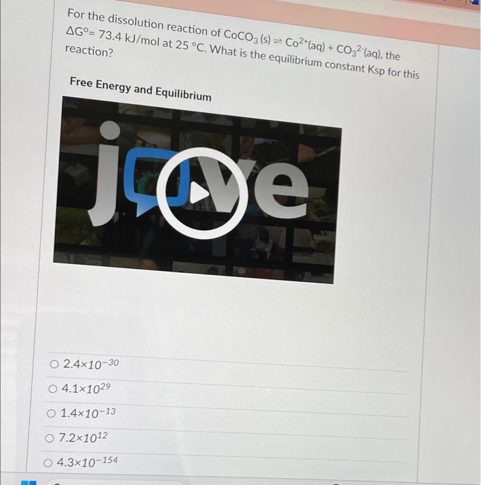 Solved For the dissolution reaction of CoCO3( | Chegg.com