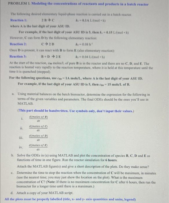 PROBLEM 1. Modeling the concentrations of reactants | Chegg.com