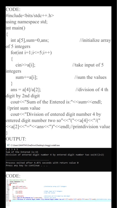 Solved CODE: #include using namespace std; int main() | Chegg.com