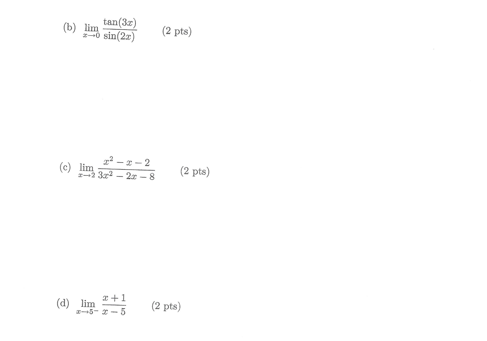 Solved Calculate the following limits | Chegg.com