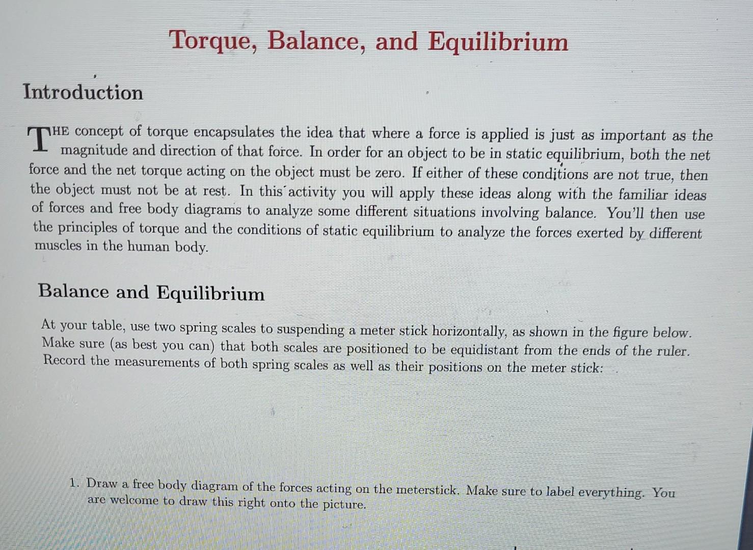 Solved Torque, Balance, and Equilibrium Introduction THE | Chegg.com
