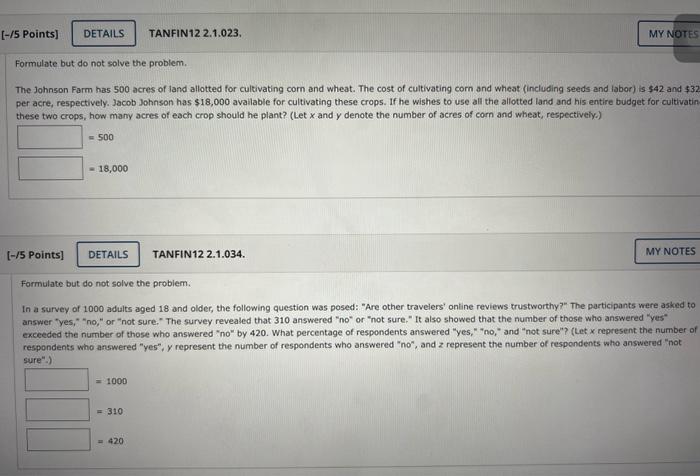 Solved Formulate but do not solve the problem. The Johnson | Chegg.com