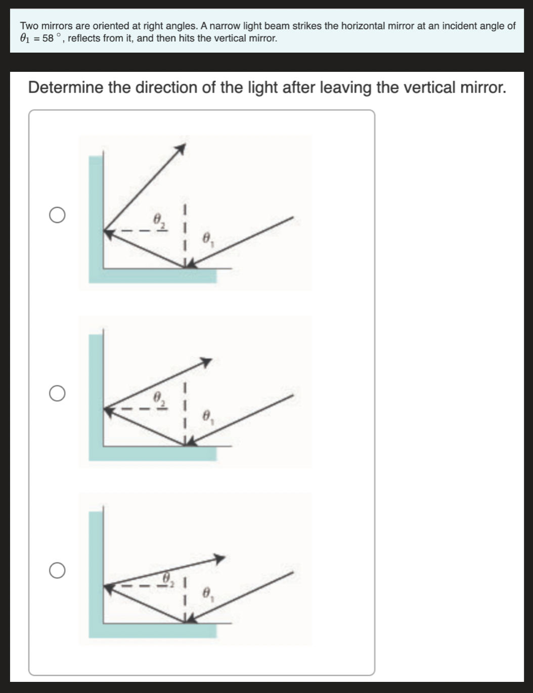Solved Determine the direction of the light after leaving | Chegg.com
