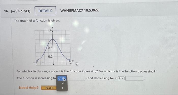 Solved The Graph Of A Function Is Given For Which X In The 2215
