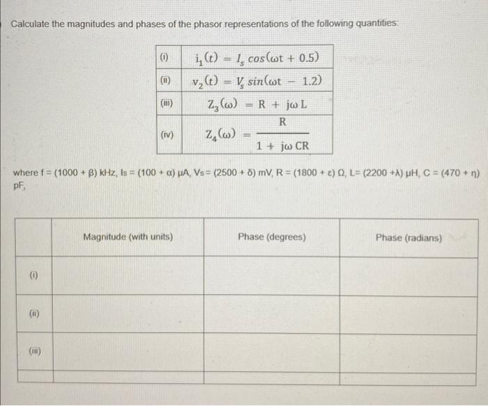 Calculate the magnitudes and phases of the phasor | Chegg.com Calculate the magnitudes and phases of the phasor | Chegg.com