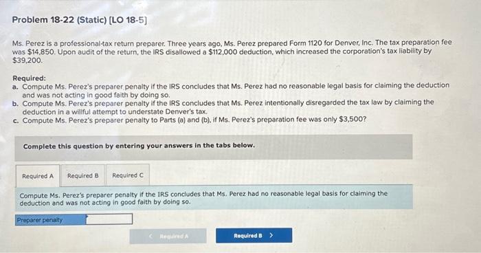 Solved Ms. Perez is a professional tax return preparer. | Chegg.com