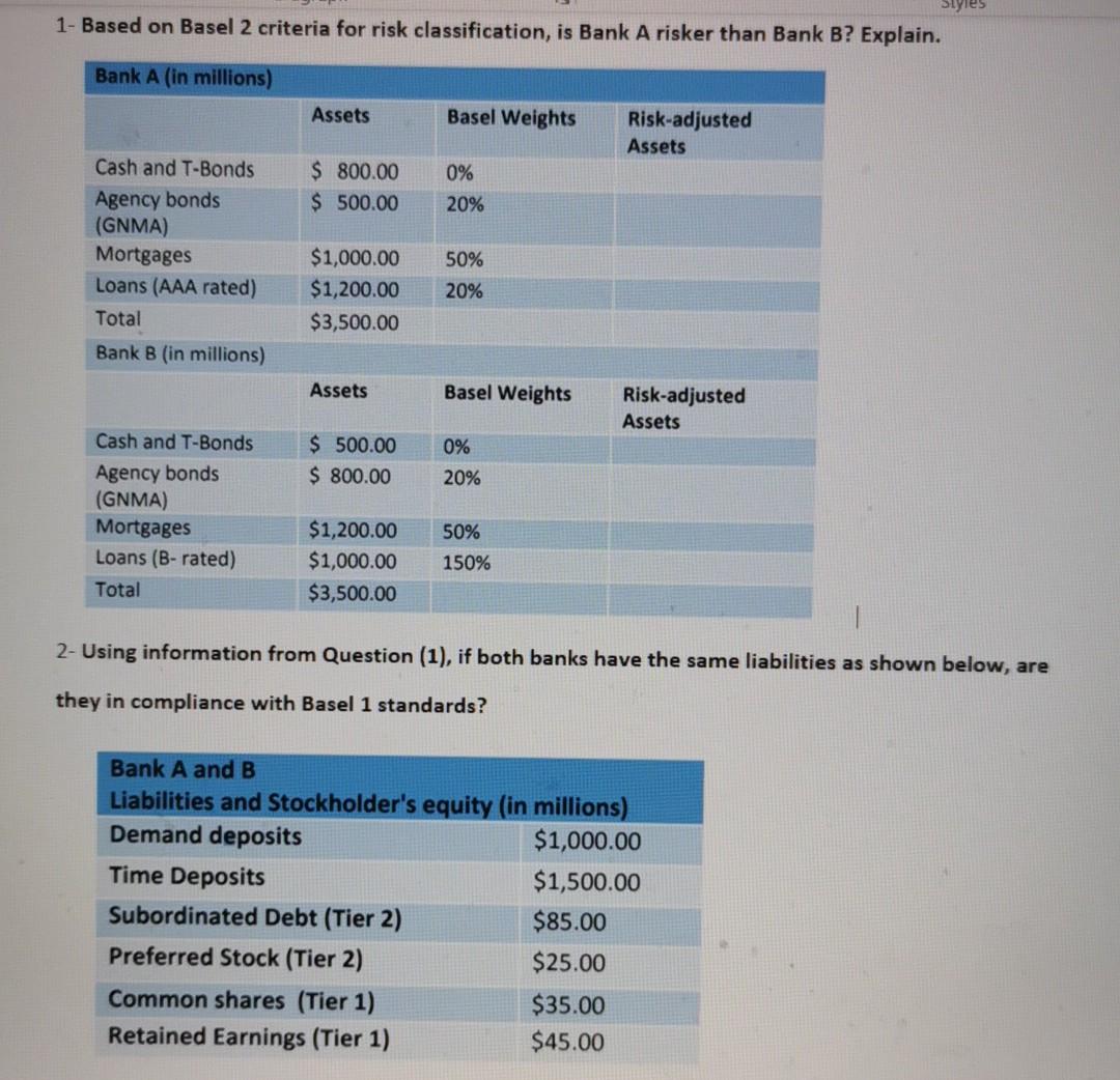 Solved 1- Based on Basel 2 criteria for risk classification, | Chegg.com
