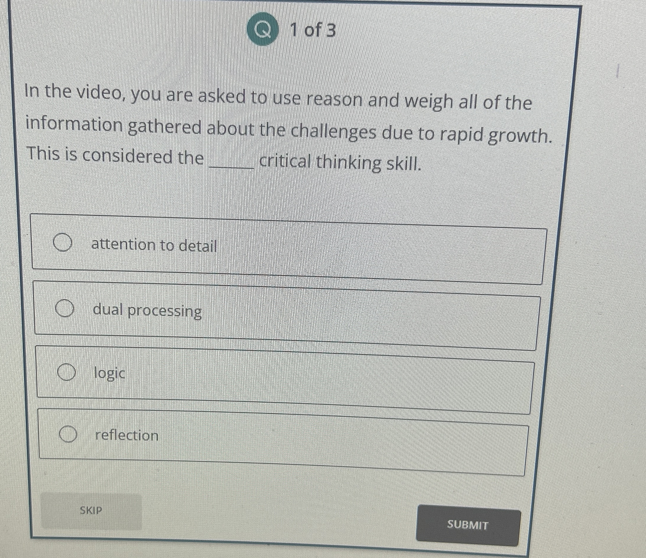 Solved 1 ﻿of 3In the video, you are asked to use reason and | Chegg.com