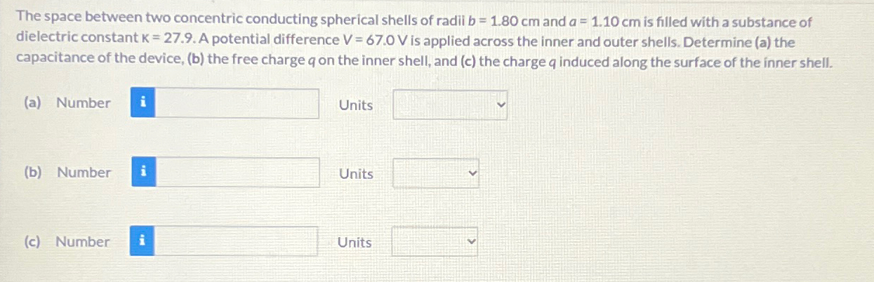 Solved The space between two concentric conducting spherical | Chegg.com