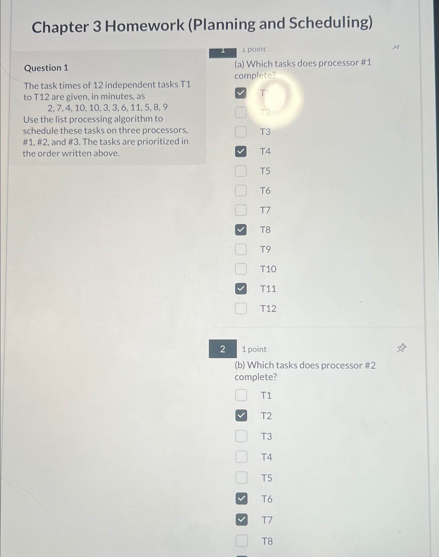 Solved Chapter 3 ﻿Homework (Planning and Scheduling)Question | Chegg.com