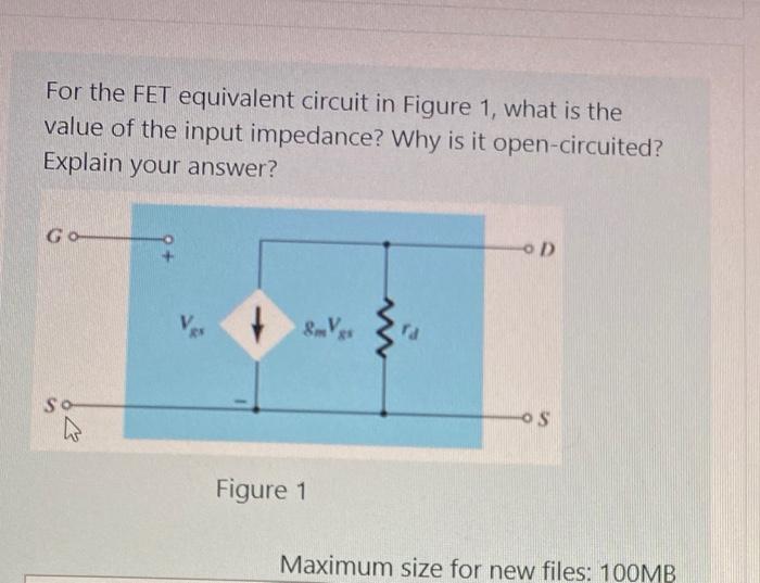 Solved For the FET equivalent circuit in Figure 1, what is | Chegg.com