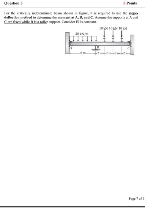 Solved Question 5 5 Points For the statically indeterminate | Chegg.com