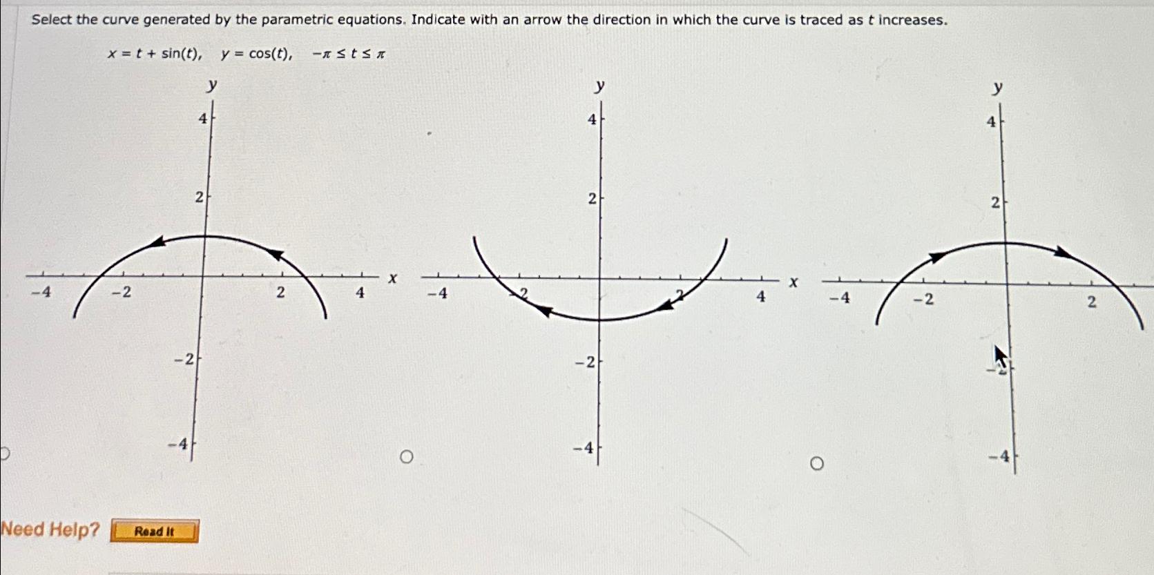 Solved Select the curve generated by the parametric | Chegg.com