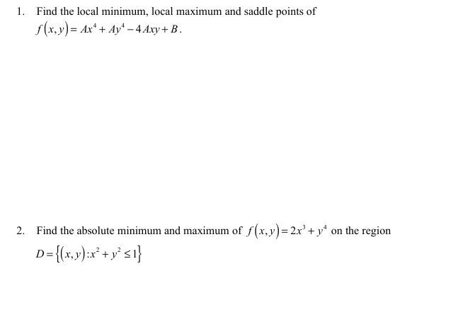 SUB IN A = 7 ﻿and B = 6 ﻿Find the local minimum, | Chegg.com