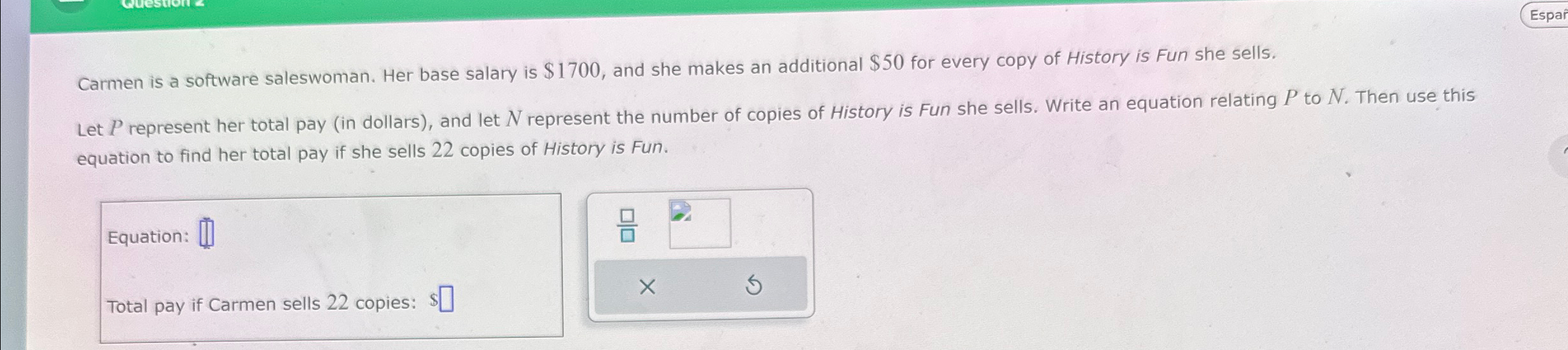 Solved EspairCarmen is a software saleswoman. Her base | Chegg.com