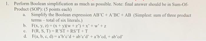 Solved Perform Boolean simplification as much as possible. | Chegg.com