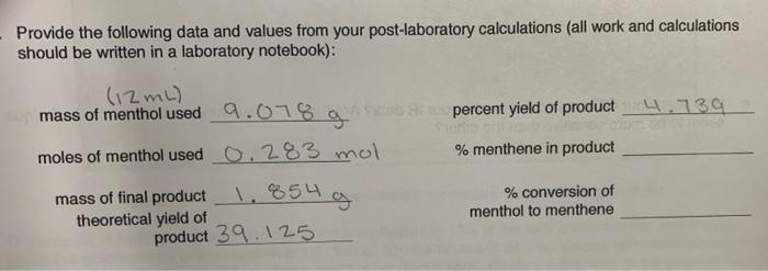 Solved what is the percent menthene in product and what is | Chegg.com