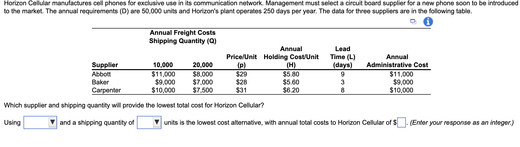 Solved Horizon Cellular manufactures cell phones for | Chegg.com