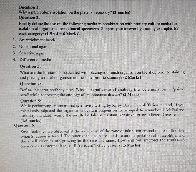Solved Question 1: Why a pure colony isolation on the plate | Chegg.com