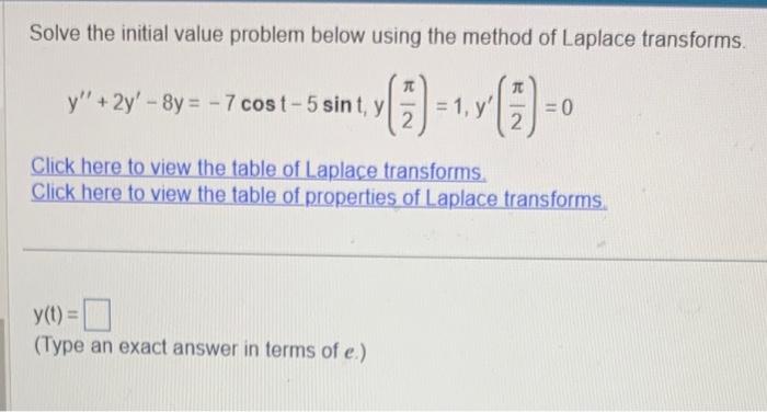 Solved Solve the initial value problem below using the | Chegg.com