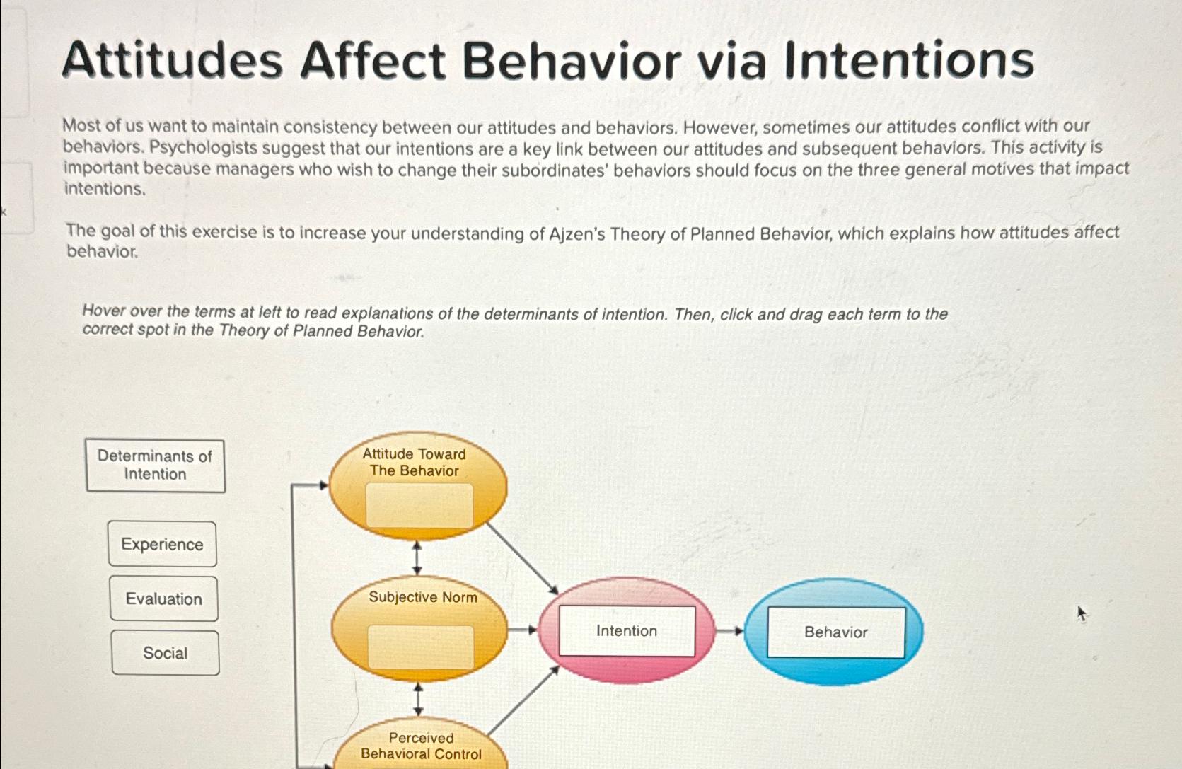 Solved Attitudes Affect Behavior via IntentionsMost of us | Chegg.com