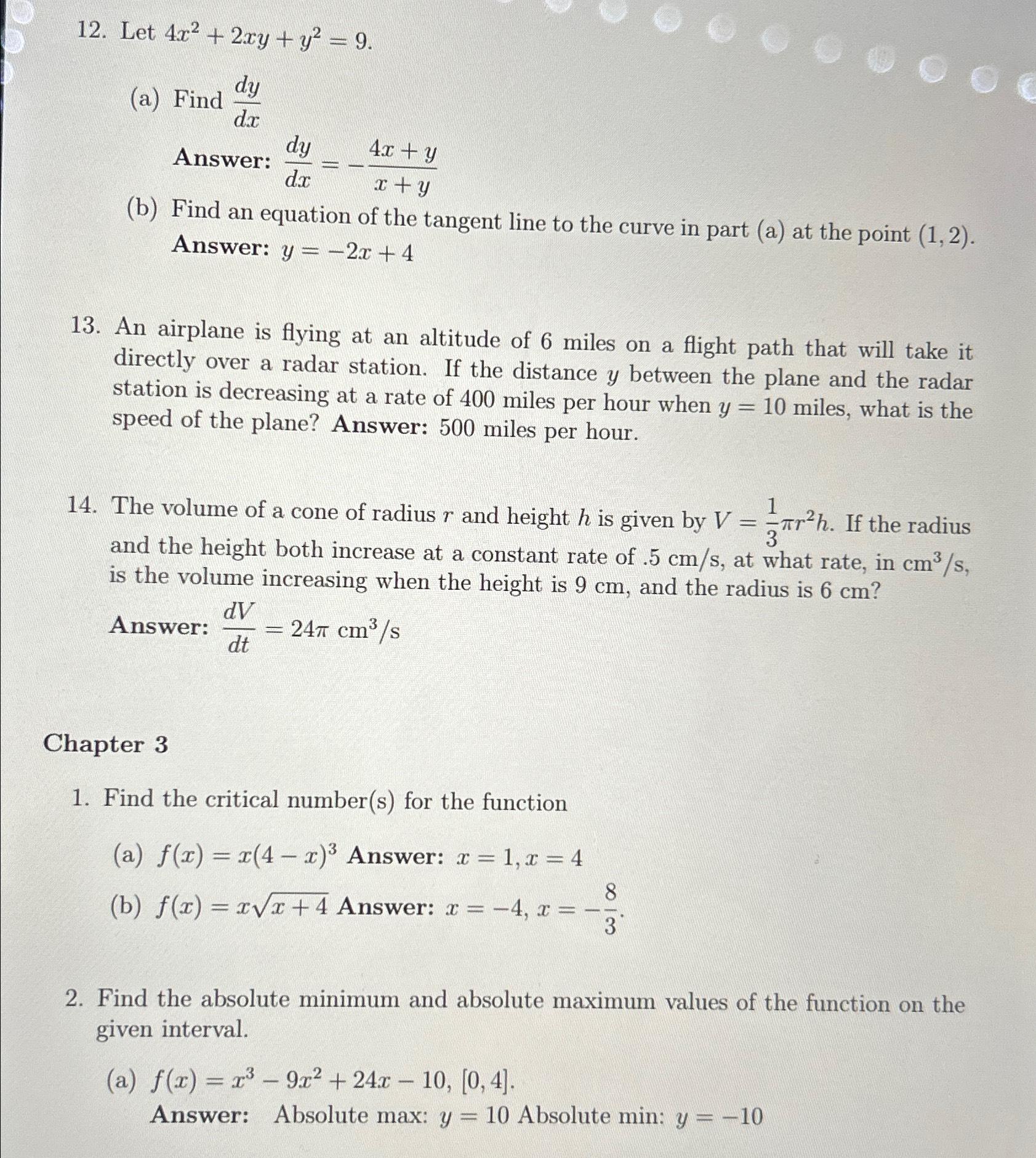 Solved Let 4x2+2xy+y2=9.(a) ﻿Find dydx(b) ﻿Find an equation | Chegg.com