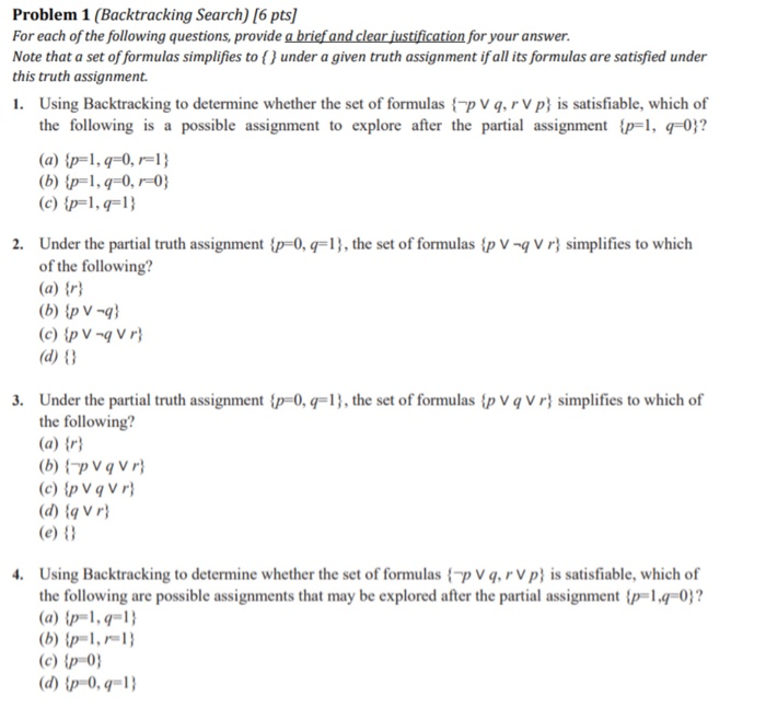 Solved Problem 1 (Backtracking Search) (6 pts For each of | Chegg.com