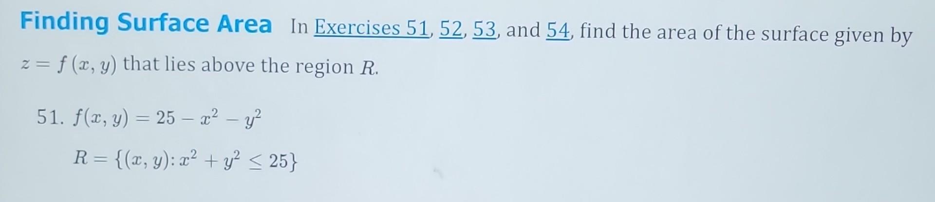 Solved Finding Surface Area In Exercises 51,52,53, and 54, | Chegg.com