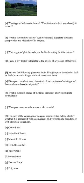Solved [a] What type of voleano is shown? What features | Chegg.com