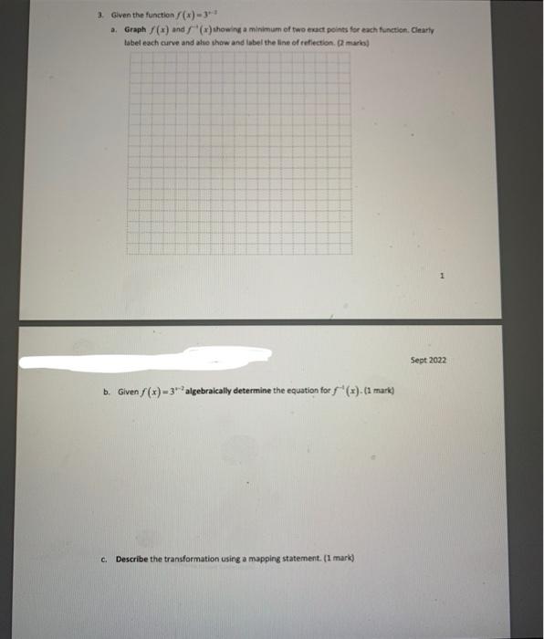 Solved 3 Given The Function F X 3x−3 A Graph F X And