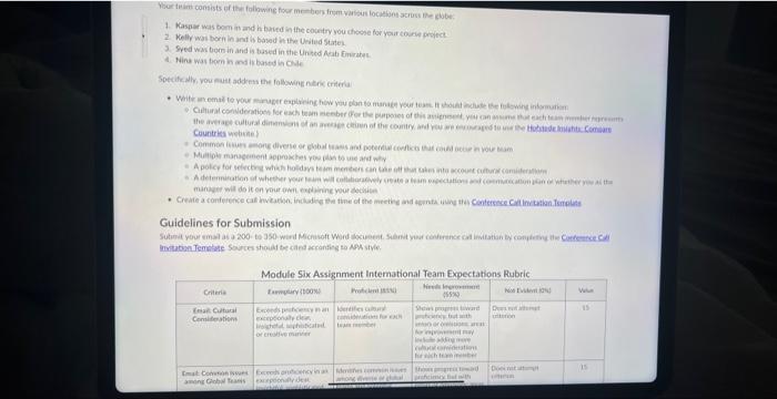 Module Six Assignment: International Team | Chegg.com