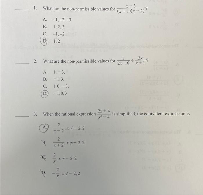 Solved 1. x-3 What are the non-permissible values for | Chegg.com