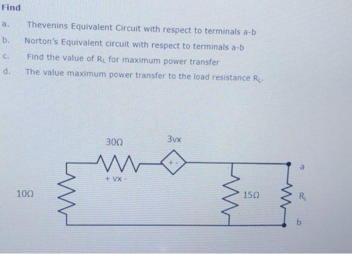 Solved Find a b. Thevenins Equivalent Circuit with respect | Chegg.com