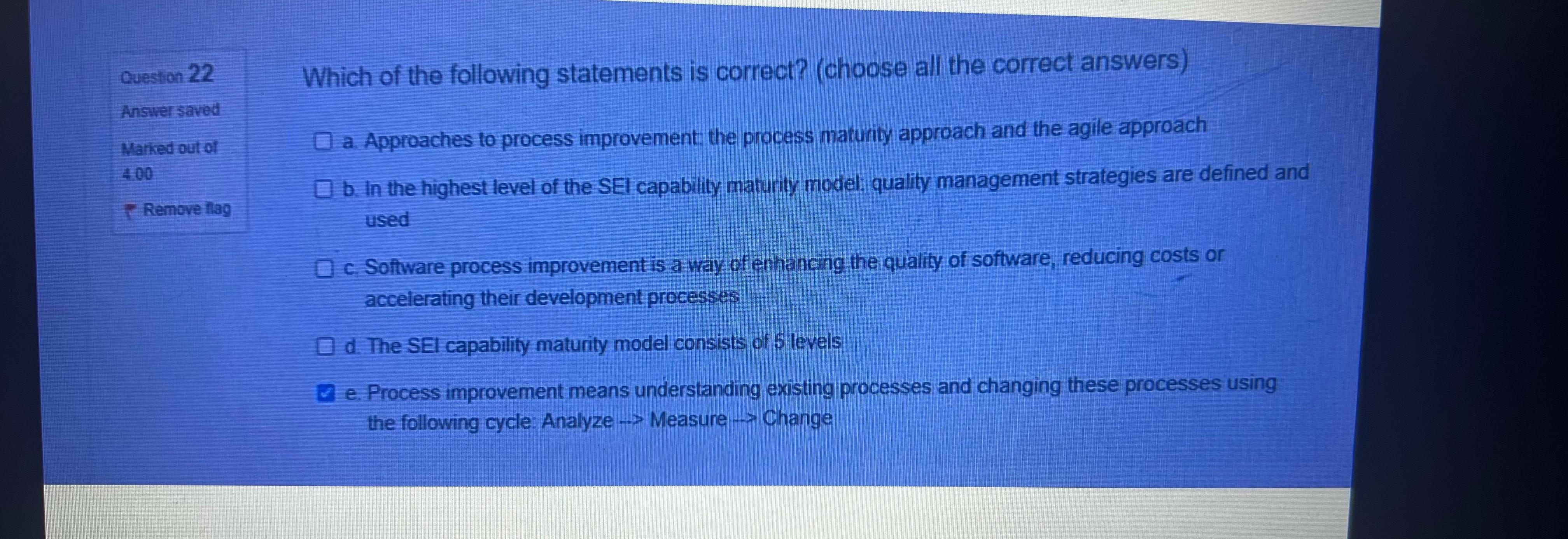 Solved Question 22 ﻿Answer saved Marked out of 4.00 ﻿Remove | Chegg.com