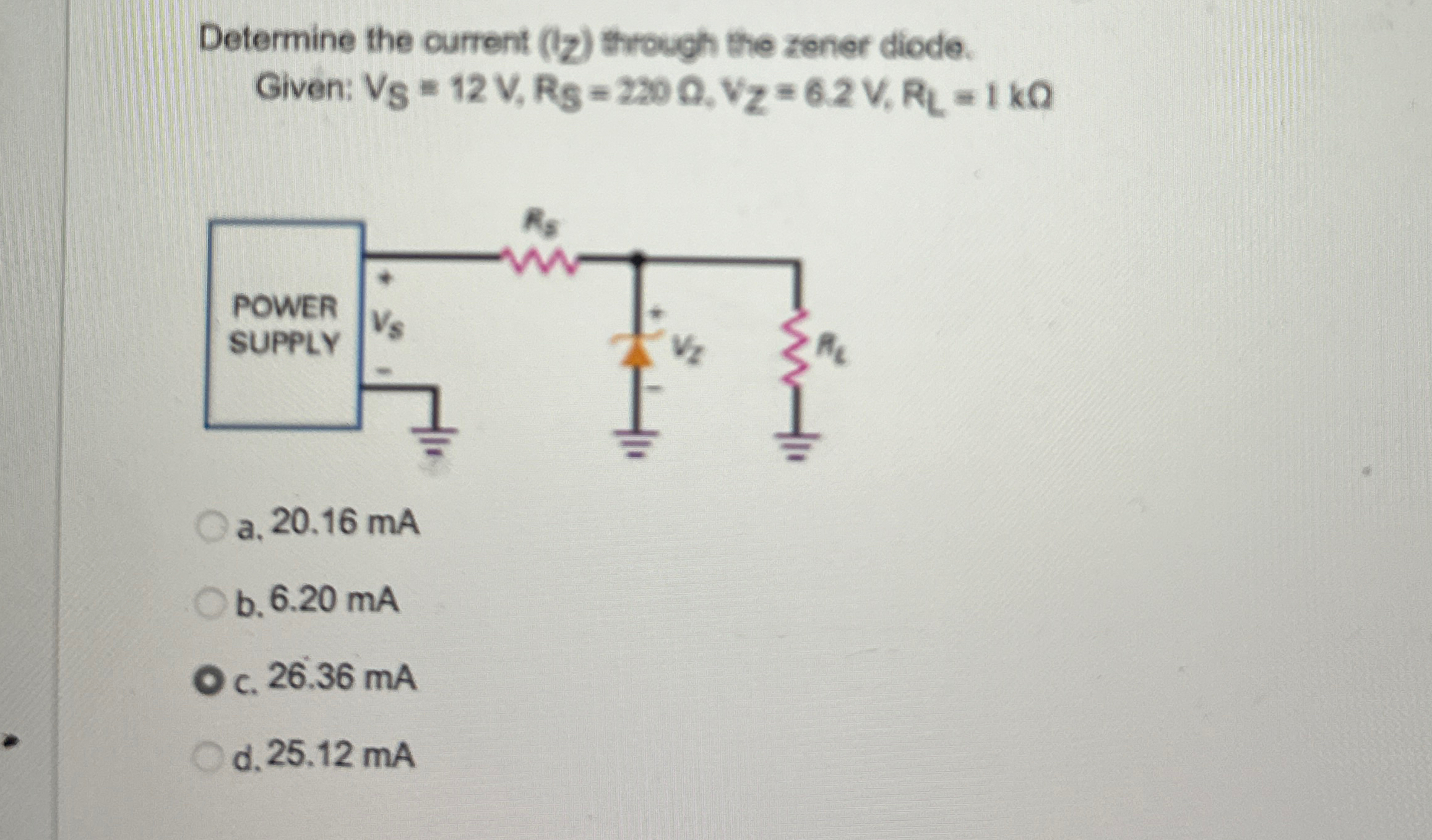 Solved Determine the ourrent ( (z) ﻿trough the zener | Chegg.com