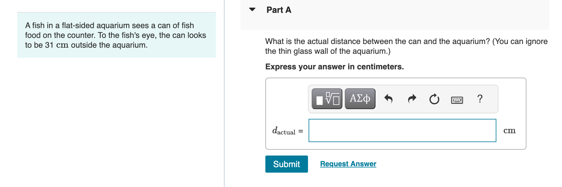 Solved Part AA fish in a flat-sided aquarium sees a can of | Chegg.com