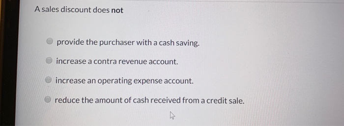 Solved A sales discount does not provide the purchaser with | Chegg.com