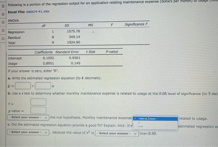 Solved Following is a portion of the regression output for | Chegg.com