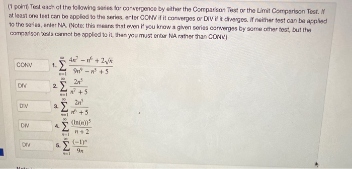 Solved (1 point) Test each of the following series for | Chegg.com