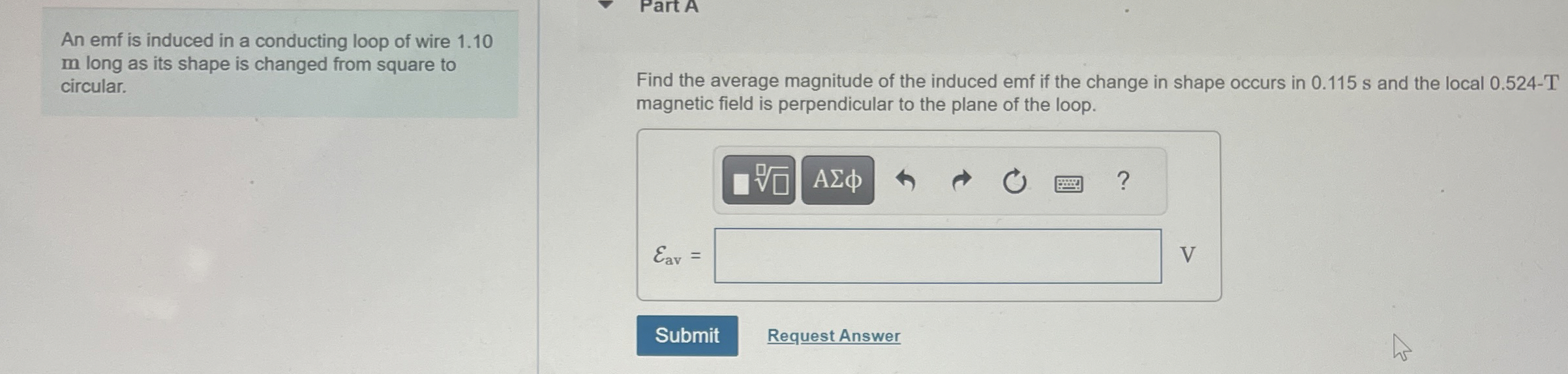 Solved An emf is induced in a conducting loop of wire 1.10 m | Chegg.com
