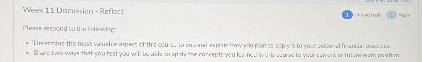 Solved Week 11 ﻿Discussion - ﻿Reflect(1) ﻿Unread | Chegg.com