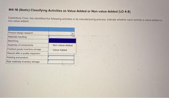 Solved M4-16 (Static) Classifying Activities as Value Added | Chegg.com